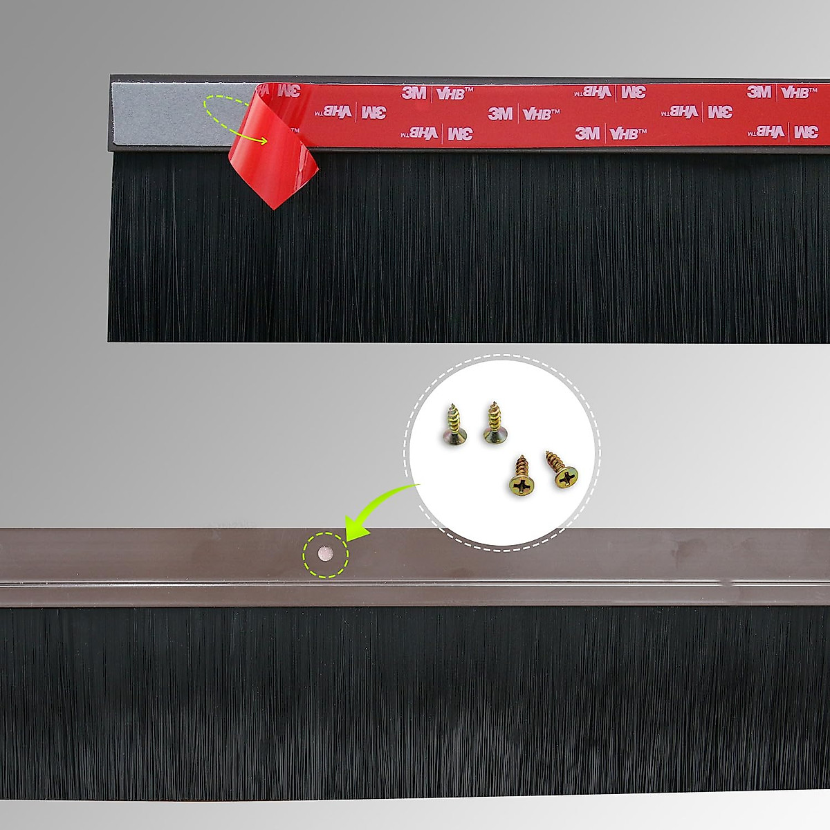 Qimoo 2 Pack Door Bottom Sweep, h-Shape Aluminum Alloy Holder Door Sweep for Bottom of Door with 1.6" Brwon Nylon Brush, 39.37"x2.48"(1000mmx63mm)