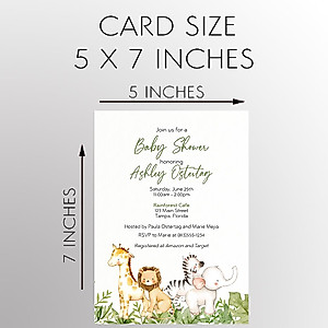 Jungle Animals Baby Shower Invitation Unisex Safari Invites Giraffe Lion Born to Be Wild Elephant Zebra Printed Customized Cards (12 Count)