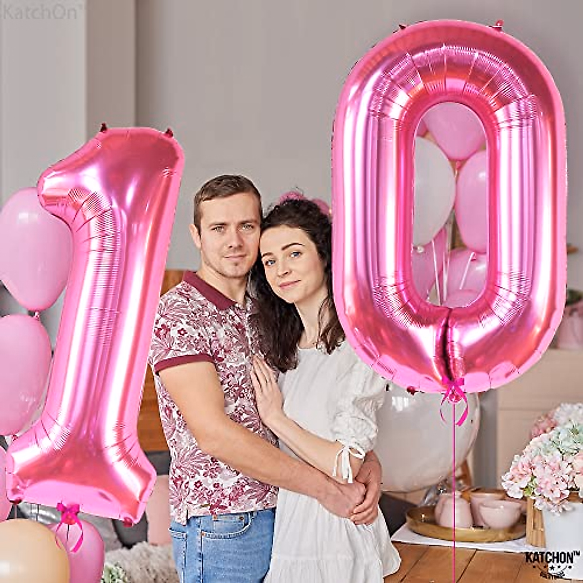 KatchOn, Giant Hot Pink 10 Balloon Number - 40 Inch | Hot Pink 10 Birthday Balloon, 10th Birthday Decorations for Girl | Pink Number 10 Balloon | 10th Birthday Balloons, 10 Year Old Balloons for Girls