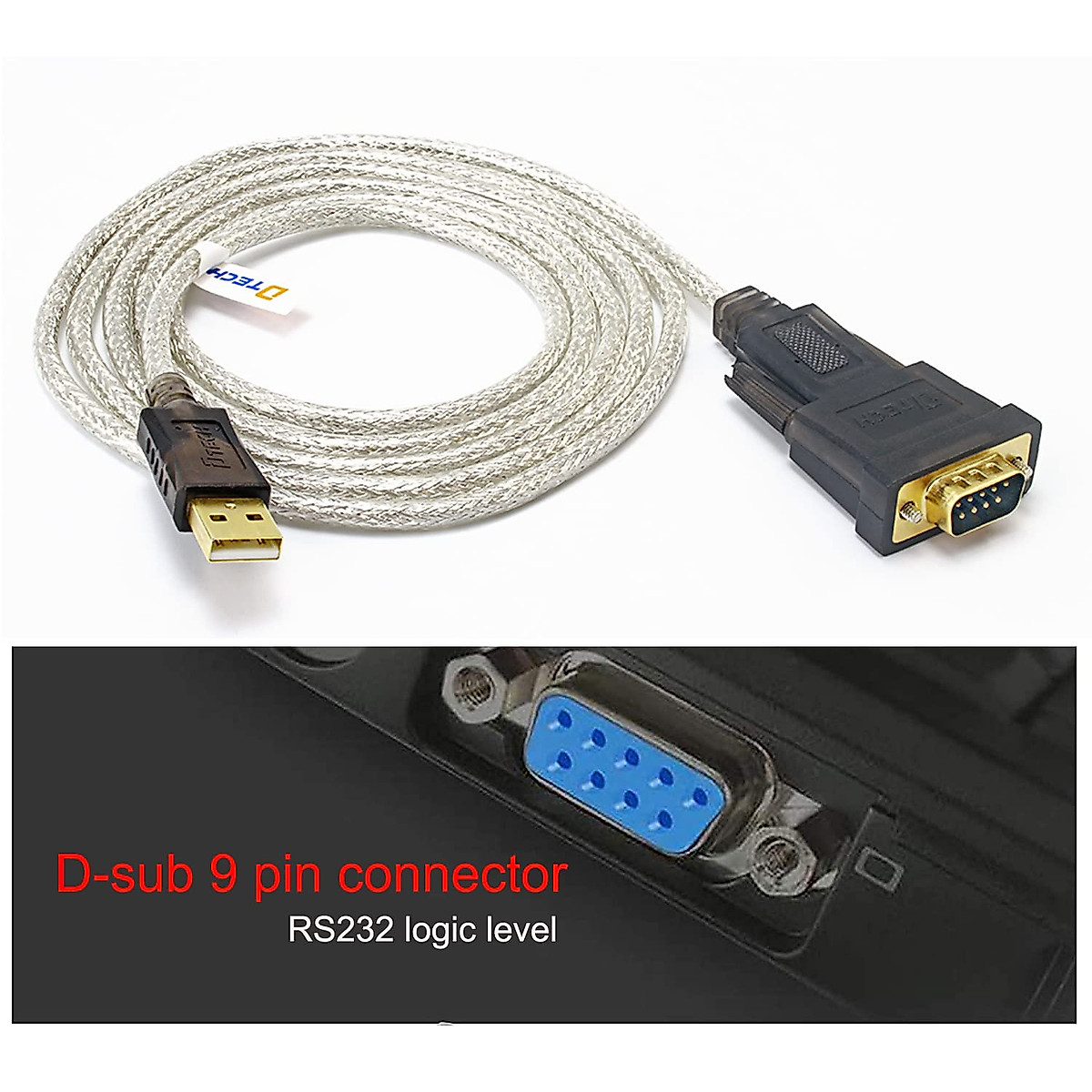 DTech Serial Cable to USB Adapter DB9 Male RS232 Port Supports Windows 11 10 8 7 Mac (6 Feet, PL2303)