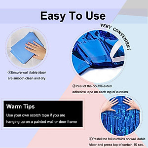 EUFARS Blue Foil Fringe Curtain- 4 Pack of 3.2x8.2ft Blue Streamers Backdrop Curtains for Blue Party Decorations Blue Photo Booth Backdrop