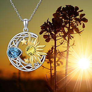 AOBOCO Moon Sun Star Necklace 925 Sterling Silver Celtic Crescent Moon and Sun Pendant Necklace for Women