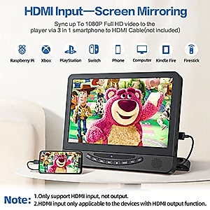 12" Portable DVD Player for Car with 1080P HDMI Input, FELEMAN Rechargable Car DVD Player Dual Screen with Full HD Digital Signal Transmission, Support USB, Last Memory(1 Player+1 Monitor)
