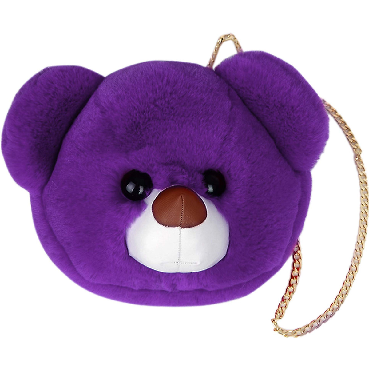 QZUnique Women Bear Head Animal Cartoon Messenger Bags Faux Fur Handbag Shoulder Bag Crossbody Handbags