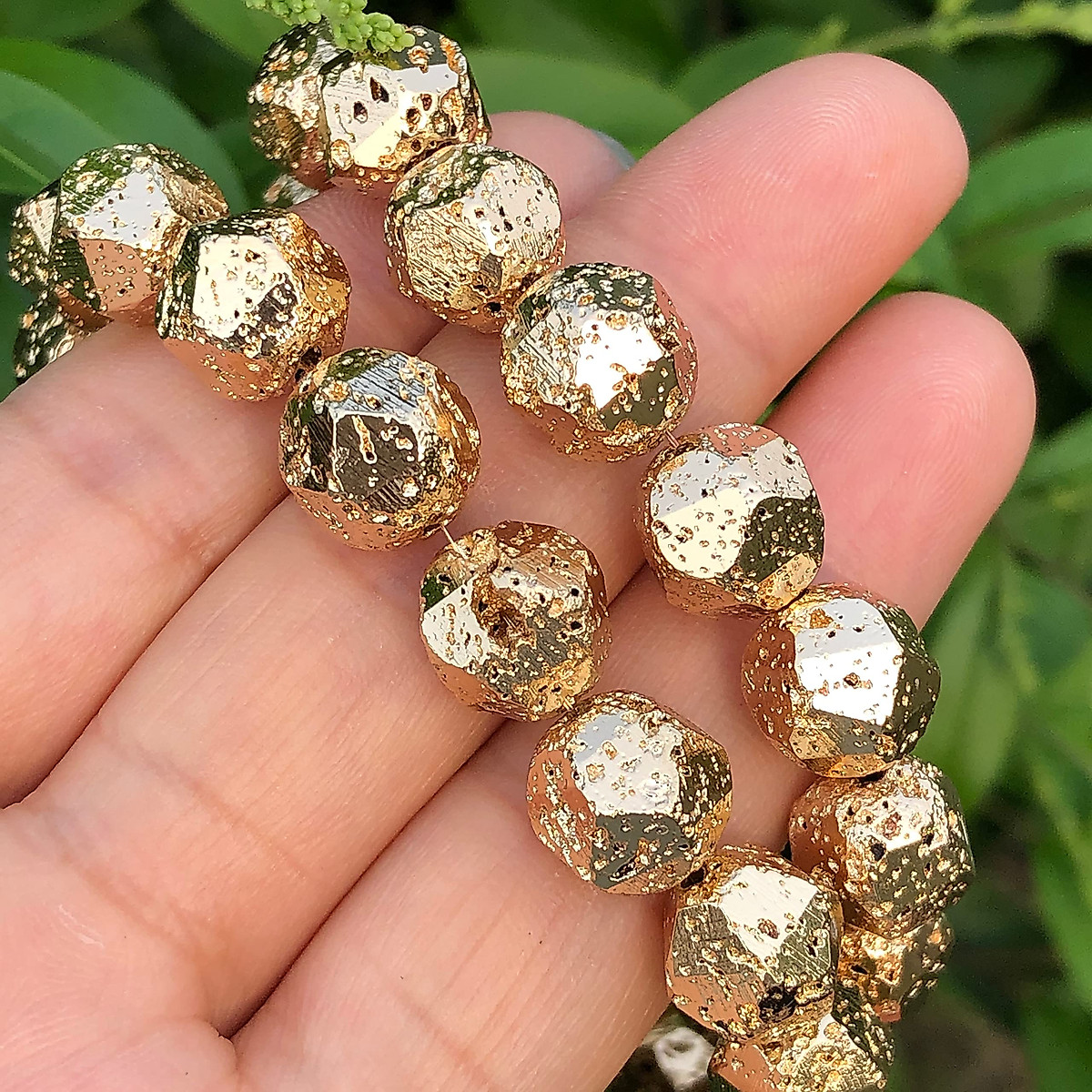 YU Natural Faceted KC Gold Rock Volcanic Lava Hematite Stone Beads Loose Spacer Beads for Jewelry Making DIY Energy Bracelet T309 (Color : Bronze, Item Diameter : 6mm 60-63pcs)