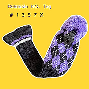 3pcs Knit Golf Club Head Covers,Golf Driver 3 5 Fairway Woods Covers, Pom Pom Golf Wood Headcovers Covers for Driver, 3 5 Woods - Purple