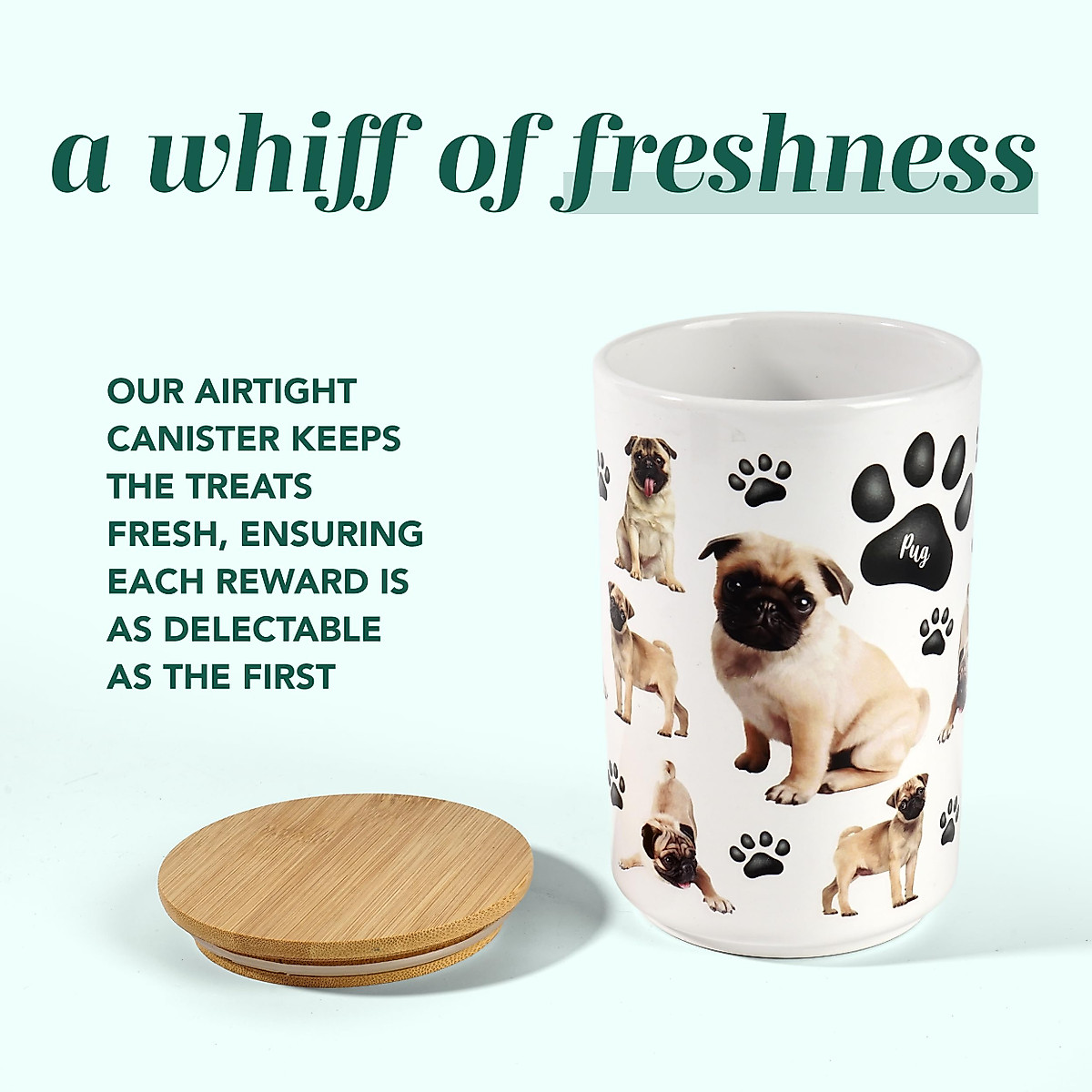 Greenline Goods Premium Dog Treat Ceramic Canister Set – Pug Airtight Canister for Fresh Treats, Ceramic Jar & Containers with Lids, Farmhouse Canisters, Ideal Kitchen Canisters for Countertop