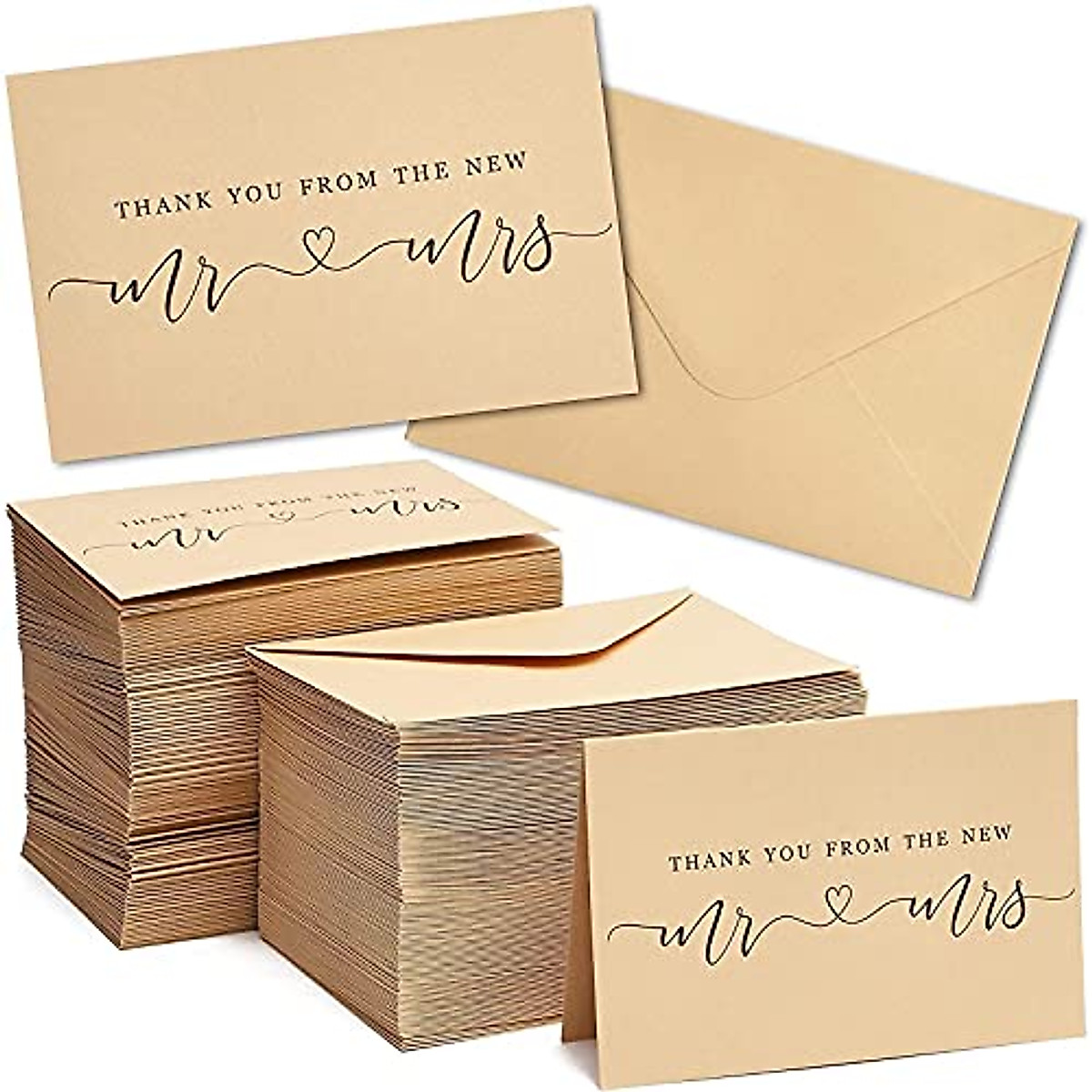 Paper Junkie Kraft Wedding Thank You Greeting Cards with Brown Envelopes (4 x 6 In, 120 Pack)
