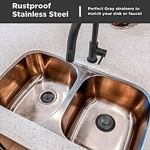 Mudder 3 Pcs Kitchen Sink Drain Strainer and Stopper Stainless Steel Garbage Disposal Plug with Handle Universal Anti-Clogging Kitchen Sink Filter Sieve Basket Strainer(Graphite Gray)