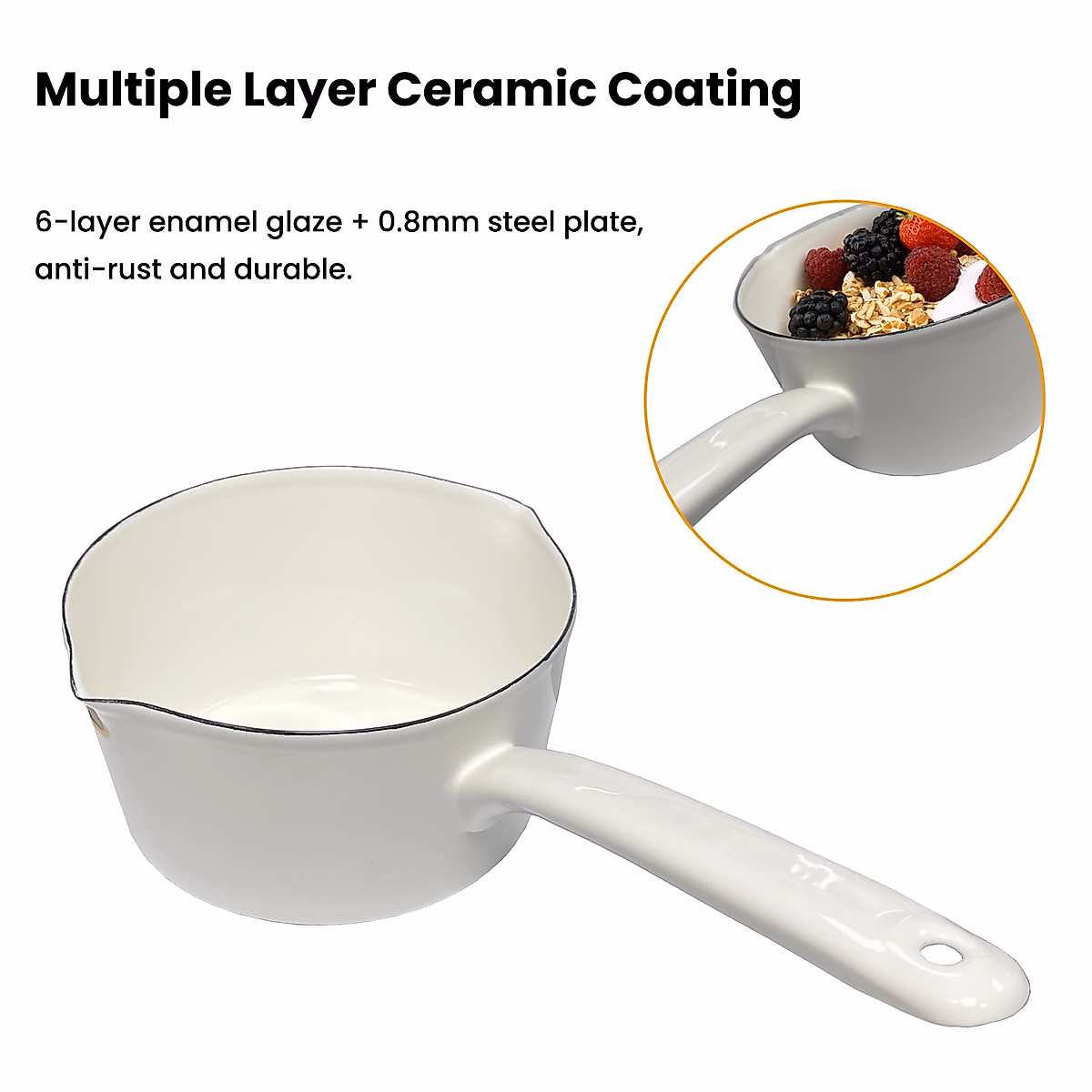 LIFTATAPA Enamel Milk Pan, 1.2L Mini Butter Warmer, Enamelware Saucepan Pan with Pour Spout, Nonstick Enamel Milk Pot, Enamel Melting Pot for Induction Electric Gas Stoves