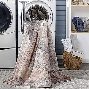 Moora Machine Washable Area Rug - Oriental Persian Medallion Pattern - Bohemian Floral Living Room Carpet - Pink, Blue, Beige, Cream - 7'10" x 10'2"