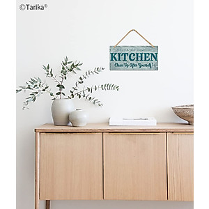 This is A Self-Cleaning Kitchen Clean Up After Yourself Retro Look Wood 5X10 Inch Decoration Painting Hanging Sign for Home Kitchen Bathroom Farm Garden Inspirational Quotes Wall Decor