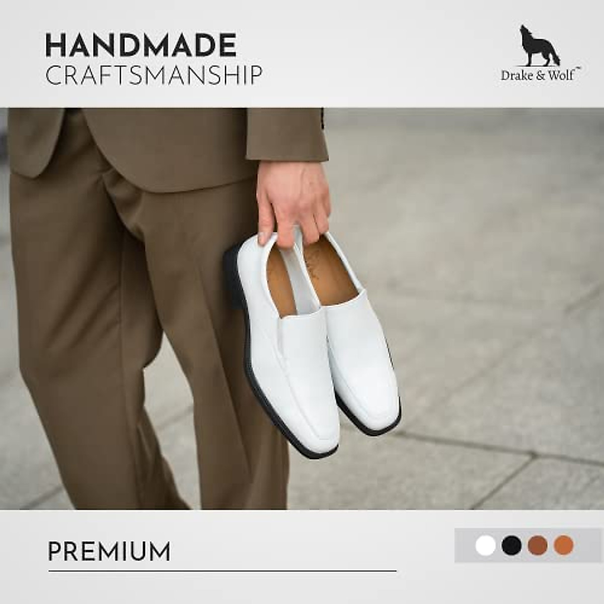 Drake & Wolf Mens Loafers - Classic Microfiber Leather Loafers for Men - Comfortable Slip On Dress Shoes - Formal White