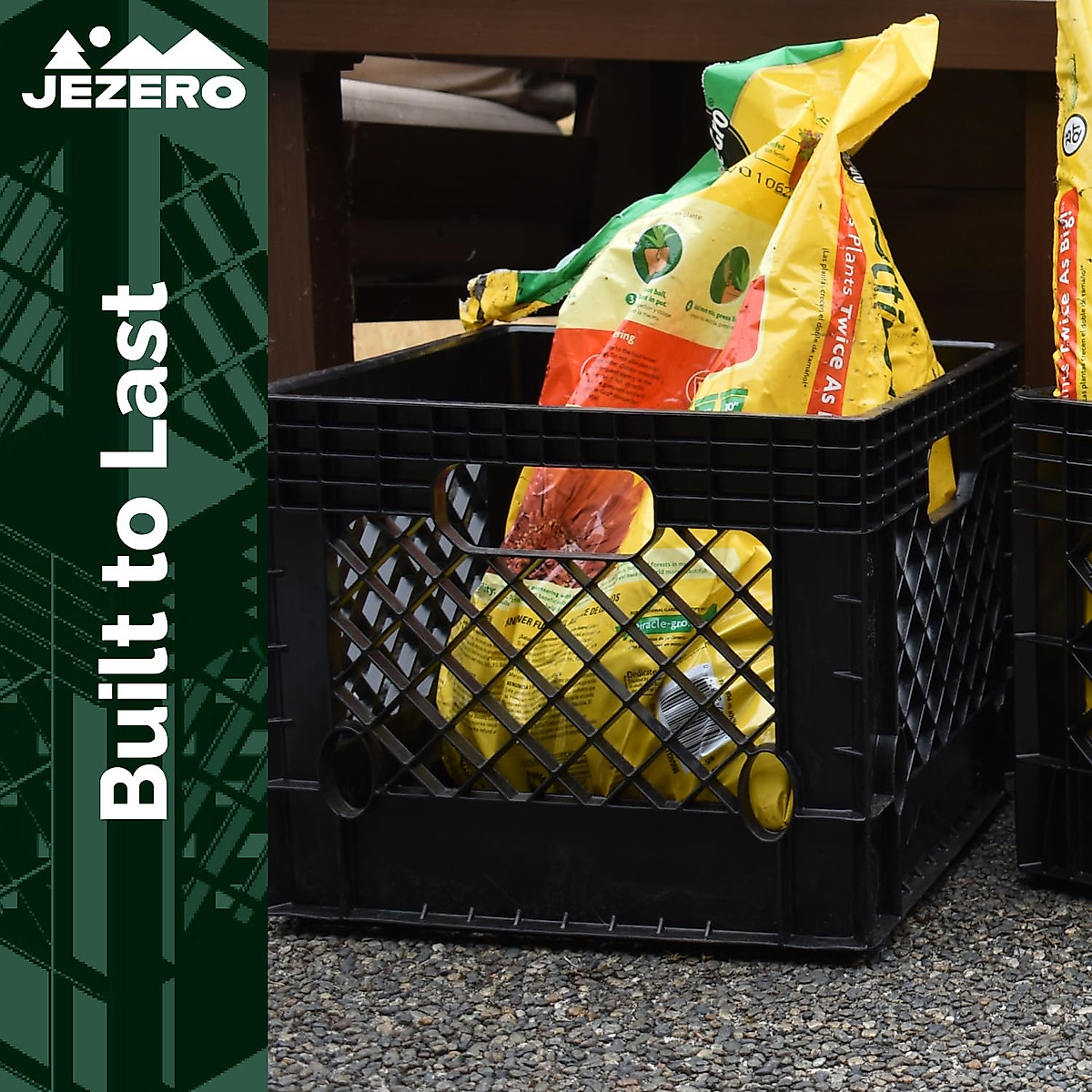 JEZERO Milk Crate for Household Storage: The Ultimate Storage Tote for Groceries, Garages, Kayaking & Outdoor, Stackable Storage | BLACK, Plastic, 13" x 13" x 11” (MC16-S2)