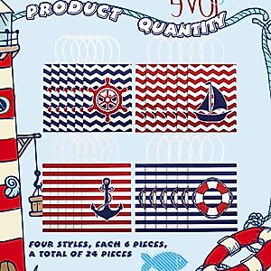 Nezyo 24 Pcs Nautical Party Paper Bags Nautical Gift Bags with Handles Nautical Candy Bags Marine Anchors Goody Treat Bags for Nautical Themed Birthday Party Supplies