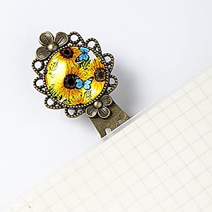 Sunflower and Butterfly Vintage Bookmark Gift Box Set for Students Teachers School Library Page Holder with Crystal Glass