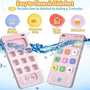 Scuwtocn Silicone Phone Teether for Baby Teething Toys for Baby 6-12 Months, Teething Toys for Babies 0-6 Months - Toddler Pretend Play Phone Chew Baby Toys - Pink