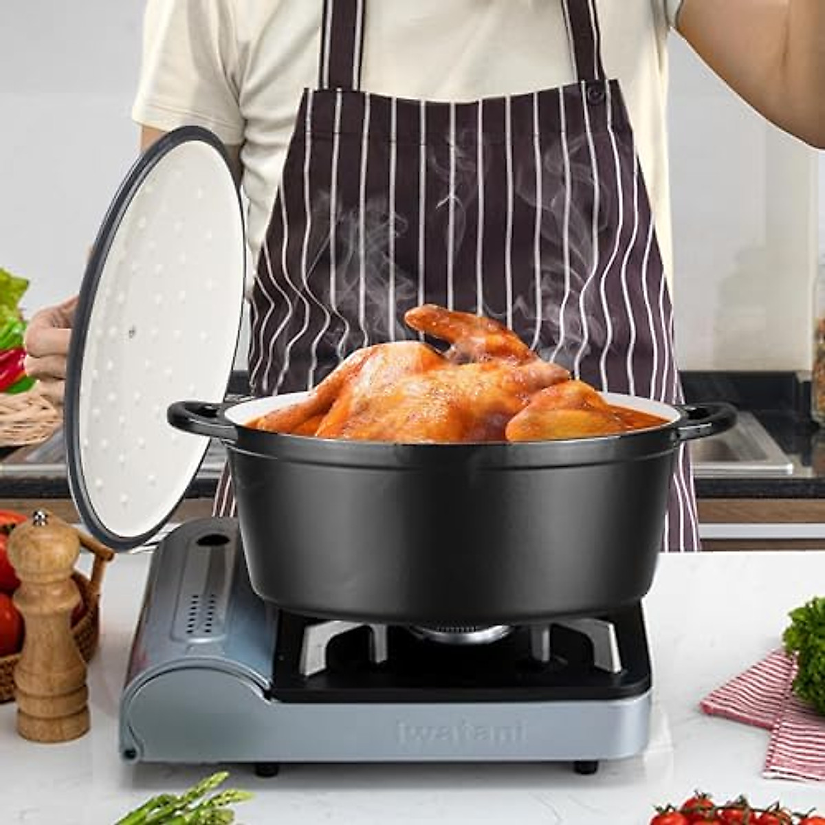 Enameled Cast Iron Oval Dutch Oven, 7 qt Oval Dutch Oven Pot with Lid and Dual Handles for Braising, for Braising, Broiling, Bread Baking, Frying, Black