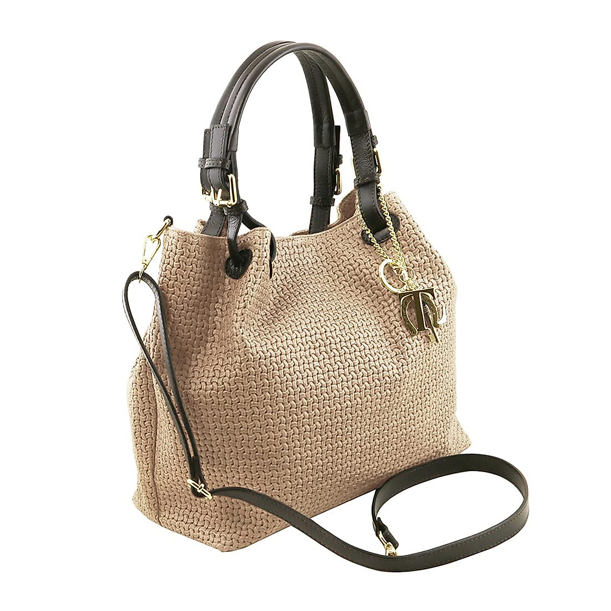 Tuscany Leather TL KeyLuck - Woven printed leather shopping bag - TL141573 (Beige)