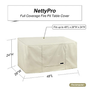 NettyPro Fire Pit Table Cover Rectangle Waterproof Heavy Duty Patio Firepit Cover Rectangular for Outdoor Gas Propane Fire Table, 48L x 28W x 24H inch, Beige