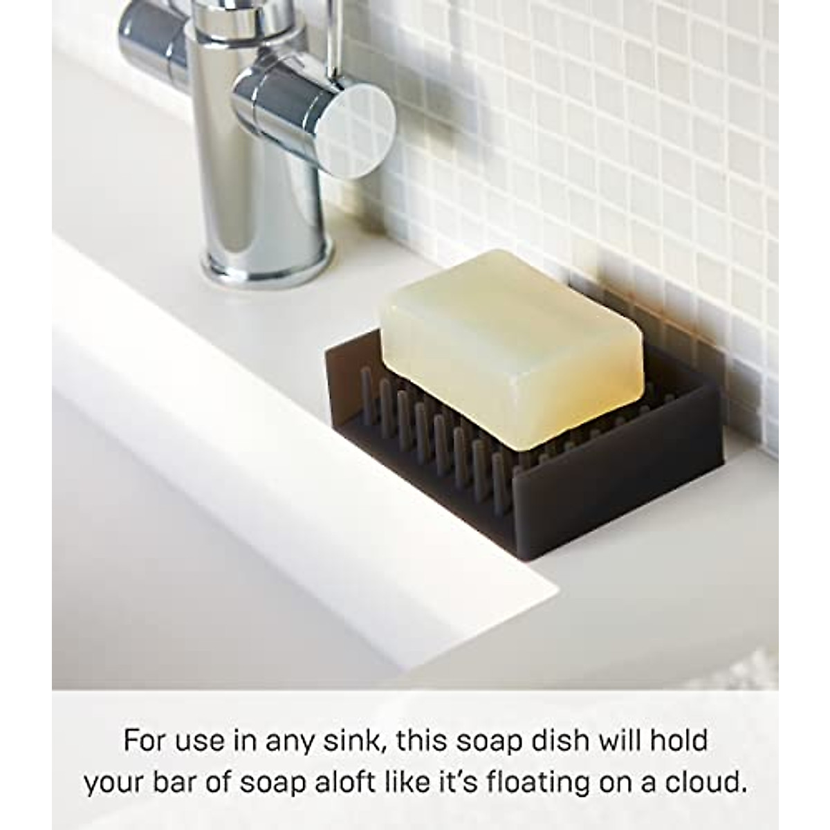 YAMAZAKI home 2995 Self Draining Soap Tray-Floating Holder Dish for Sink, One Size, Black