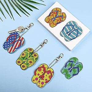 12 PCS Flip Flop Diamond Painting Keychains 5D Diamond Art Key Rings Double Sided Full Drill DIY Ornaments for Beginners Home Decor Summer Party Supplies