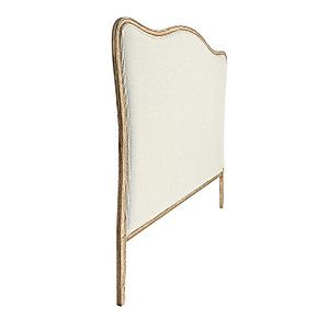 Creative Co-Op, Natural, Queen Modern Farmhouse Solid Oak Wood Headboard with Linen Upholstery, Beige