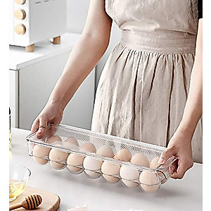 Hedume Set of 4 Refrigerator Egg Storage Bin with Handle and Lid, BPA Free Polyethylene, Stackable Refrigerator Egg Storage Bin for Fridge, Freezer, Pantry Organization, Kitchen-14X4 Eggs(56 Eggs)