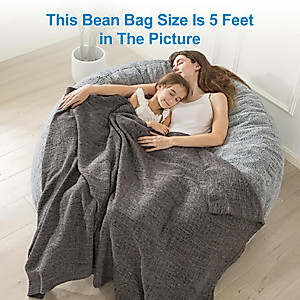 [Sherpa Fabric] Large Bean Bag Chair: 4 ft Memory Foam Bean Bag Chairs for Adults/Kids with Filling,Ultra Soft Faux Fur Fabric, Bean Bag with Filler for Living Room,4 Foot,Light Grey