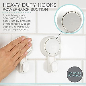Bath Bliss 2 Pack Power Lock Gel-Suction Hooks | Shower and Bathroom Hook | Towel | Robe | Loofahs | Bags | Jackets | Easy Release | No Tools Required | White