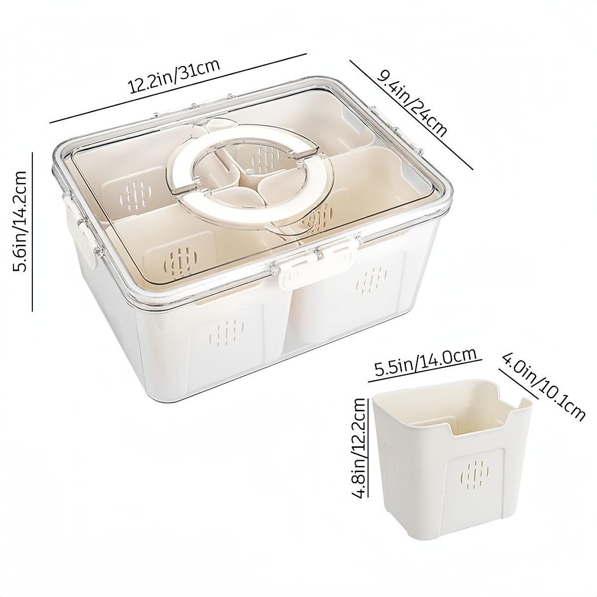 Dingerjar Airtight Fruit Storage Containers for Fridge with Lids & Handle, Refrigerator Organizer Bins, with 4 Removable Colanders, Food, Vegetable Fresh Produce Saver