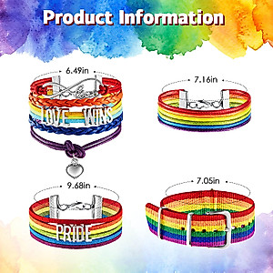 Hicarer 4 Pieces Rainbow Gay Pride Bracelet LGBT Handmade Love Wins Bracelet Pride Braided Bracelet Adjustable Nylon Watch Strap Wristband for Men Women