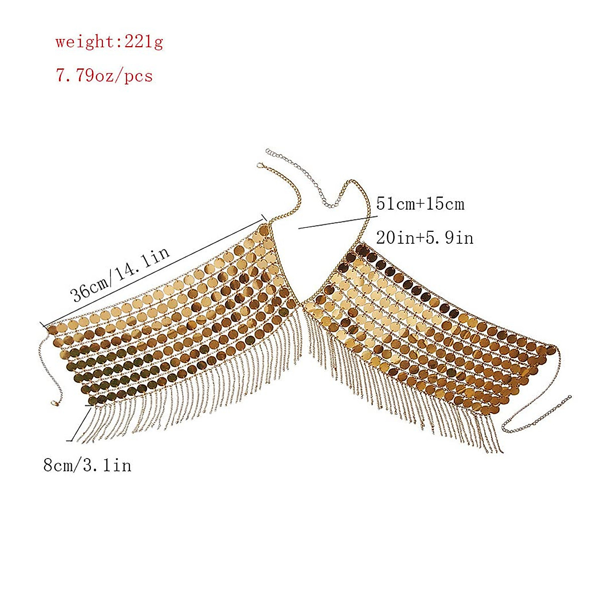 Foyte Sexy Sequins Tassels Body Chains Summer Bikini Gold Body Chains Sexy Beach Bra Body Chains Sparkly Body Accessorices for Women and Girls (Sequins)