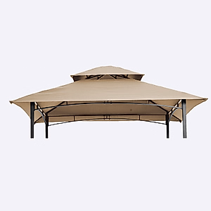 MengK 8x5Ft Grill Gazebo Replacement Canopy,Double Tiered BBQ Tent Roof Top Cover,Beige