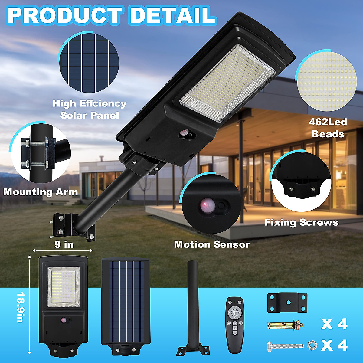 Solar Street Light,200W Solar Street Lights Outdoor Dusk to Dawn with Motion Sensor IP65 Waterproof Led Solar Outdoor Lights Remote Control for Yard,Garden,Street,Parking lot,etc.