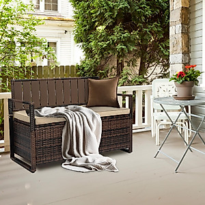 VINGLI 50 inch Outdoor Storage Bench, 70 Gallon Outdoor Bench with Storage Wicker Patio Deck Box, Storage Box for Deck Porch Bench Patio Storage Bench