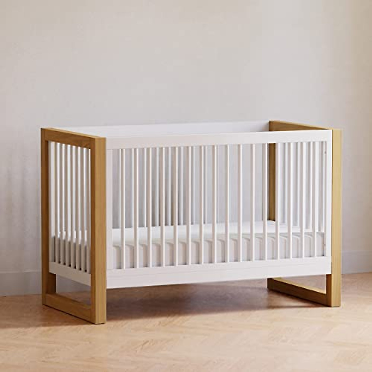 NAMESAKE Nantucket 3-in-1 Convertible Crib with Toddler Bed Conversion Kit in Warm White and Honey, Greenguard Gold Certified (M23301RWHY)