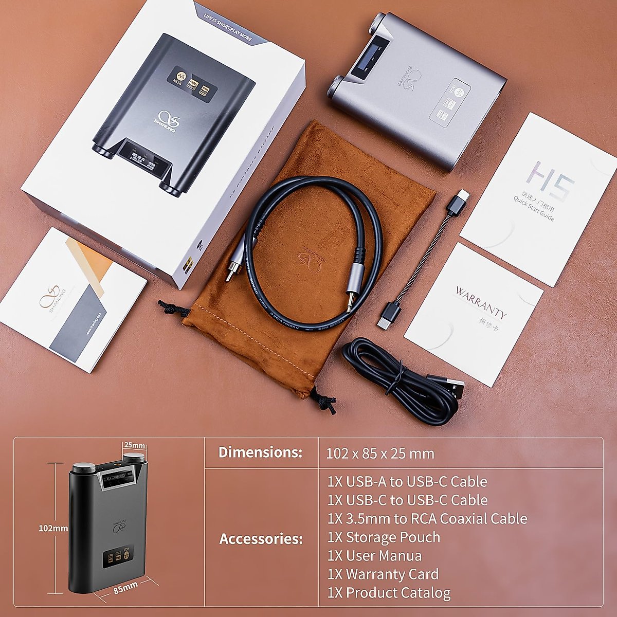 SHANLING H5 Portable DAC/AMP,HiFi Music Player,Headphone Amplifier,Dual AK4493SEQ DAC,768kHz / 32bit, DSD512,Bluetooth 5.0,840@32Ω Output,MQA Full Decoder,3.5/4.4mm,Optical/USB/Coaxial (Black)