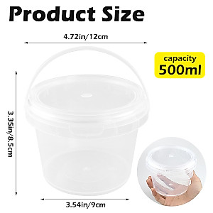 DOERDO 12Pcs Ice Cream Bucket Plastic Storage Buckets Reusable Clear Freezer Containers with Lids, Leakproof Bucket for Homemade Food Drink, 4.7x3.3Inch, 17oz