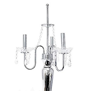 Elegant Designs LT1034-WHT Trendy Sheer Table Lamp with Hanging Crystals and Sheer Shade, White