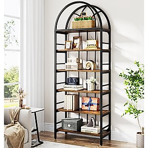 Tribesigns Bookshelf, 6-Tier Tall Arched Bookshelves, 78.7" Industrial Metal Open Bookcase and Bookshelves, Free Standing Storage Shelving Unit for Home Office, Living Room and Bedroom