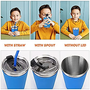Kids Cups with Lids and Straws, 12oz Spill Proof Drinking Cups Stainless Steel Sippy Cups for Baby, Kids Tumblers with Straws and Lids Toddler Insulated Smoothie Cups Mugs for School, Outdoor, 5 Pack