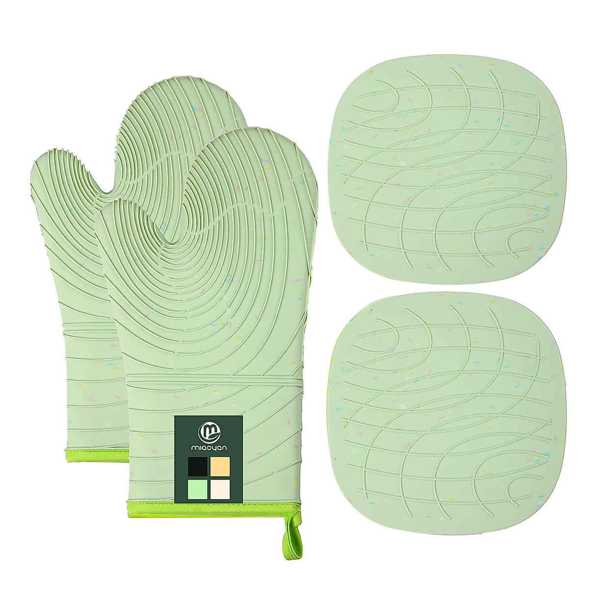 4 Pieces Oven Mitts and Pot Holders of Macaron Color Thickened Non-slip Silicone Kitchen Gloves, Heat Resistant up to 500F, Essential for Kitchen Baking(makal-lv)