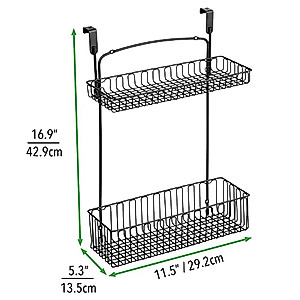 mDesign Steel Over Cabinet Kitchen Storage Organizer Holder or Basket - Hang Over Cabinet Doors in Kitchen, Pantry, Bathroom - Holds Dish Soap, Window Cleaner - Concerto Collection - Matte Black
