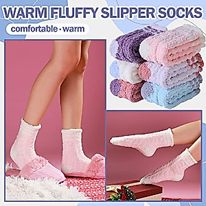 ANTSANG Womens Fuzzy Socks Slipper Winter Fluffy Cozy Cabin Warm Soft Fleece Comfy Home Christmas Gift Stocking Stuffers for Teen Girls(Mix Color A (6 Pairs))