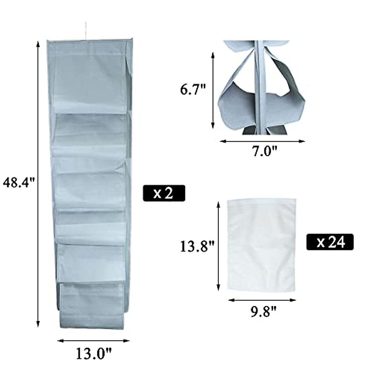 asoqwal 2 Pack 12 Large Pockets Hanging Shoe Organizer for Closet with Roating Hanger for Storage Mens Shoes,Kids Clothes,Also can used as Travel shoe rack hanging,Grey