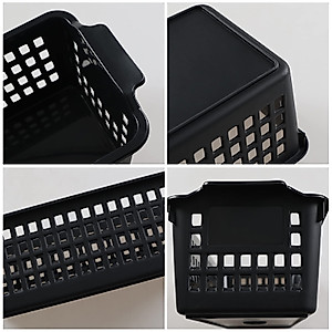 Yarebest Plastic Slim Storag Basket, 6 Packs Small Organizer Basket Bins, Black