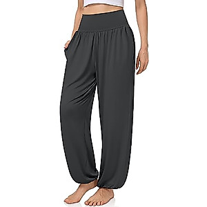 UEU Women's Harem Casual Loose Pants Yoga Sweatpants Flowy High Waisted Lounge Comfy Pajama Joggers with Pockets Darkgray S