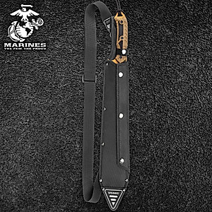 USMC Desert OPS Sawback Machete with Shoulder Strap Sheath - Officially Licensed By United States Marine Corps, Stainless Steel Blade, Non-Reflective Finish, ABS Handle - For Outdoors Job - Length 24"