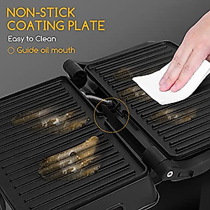 Aigostar Electric Panini Press, 1500W Stainless Steel Sandwich Maker with Adjustable Temperature Setting, Opens 180 Degree Indoor Grill with Non-stick Plates, Removable Drip Tray and Indicator Lights